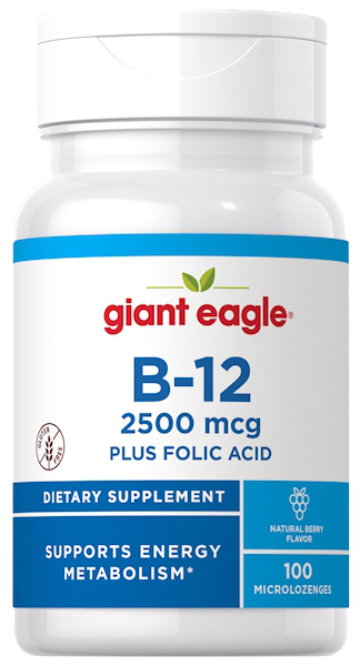 Giant Eagle B-12, 2500 Mcg Plus Folic Acid, 100 Natural Berry Flavor ...